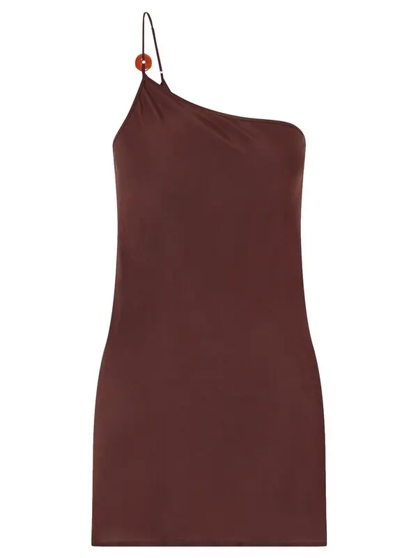 SARA CRISTINA Embellished Silk-crepe Mini Dress - Brown