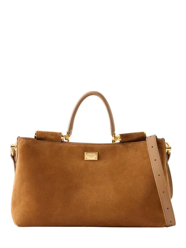 Dolce & Gabbana Vittoria Suede Tote With Leather Trim - Brown