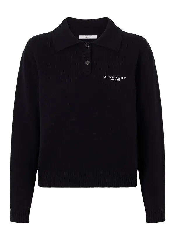 Givenchy Logo-embroidered Wool And Cashmere-blend Polo Sweater - Black