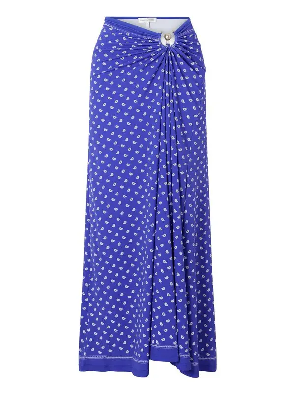 Christopher Esber Orbit Embellished Ruched Printed Stretch-jersey Maxi Skirt - Purple
