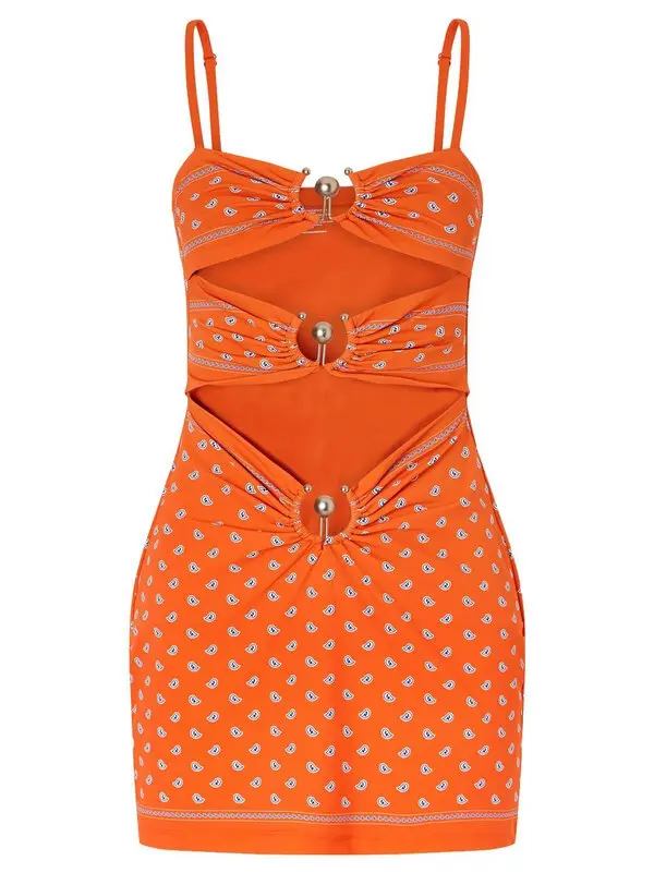 Christopher Esber Orbit Embellished Ruched Cutout Printed Stretch-jersey Mini Dress - Orange