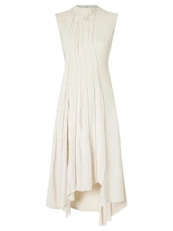 Victoria Beckham Pleated Cady Midi Dress - Neutrals