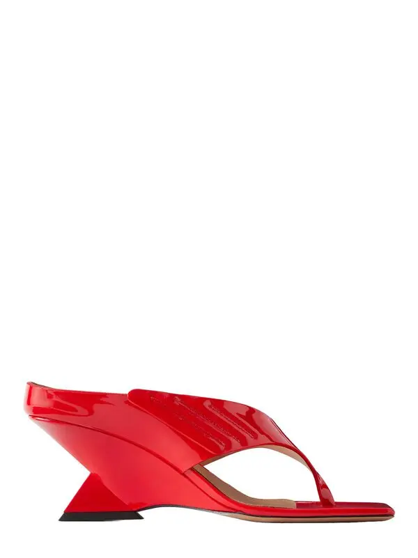 Attico Cheope 65 Leather Wedge Thong Sandals - Red