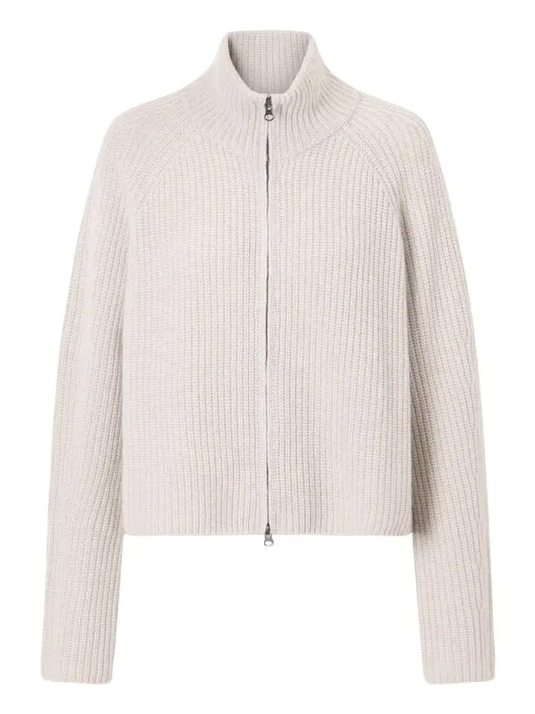 LISA YANG Sadie Ribbed Cashmere Zip-up Cardigan - Neutrals