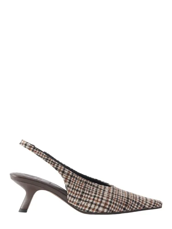 Brunello Cucinelli Checked Wool Slingback Pumps - Brown