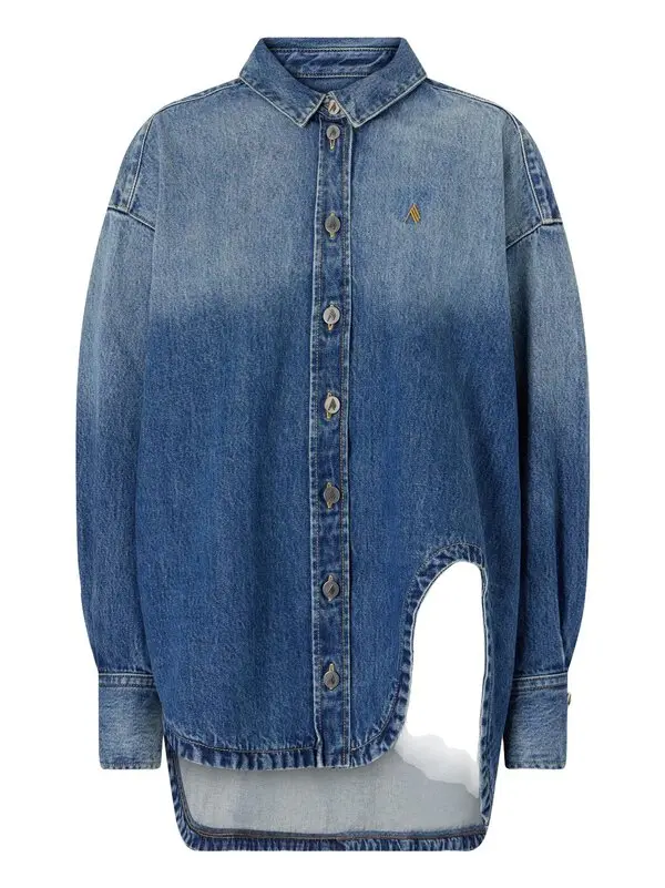 Attico Logo-embroidered Washed Denim Jacket - Blue