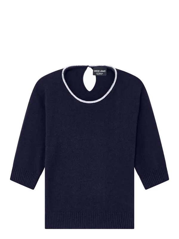Giorgio Armani Short-sleeve Cashmere Sweater With Microcrystal Trim - Blue