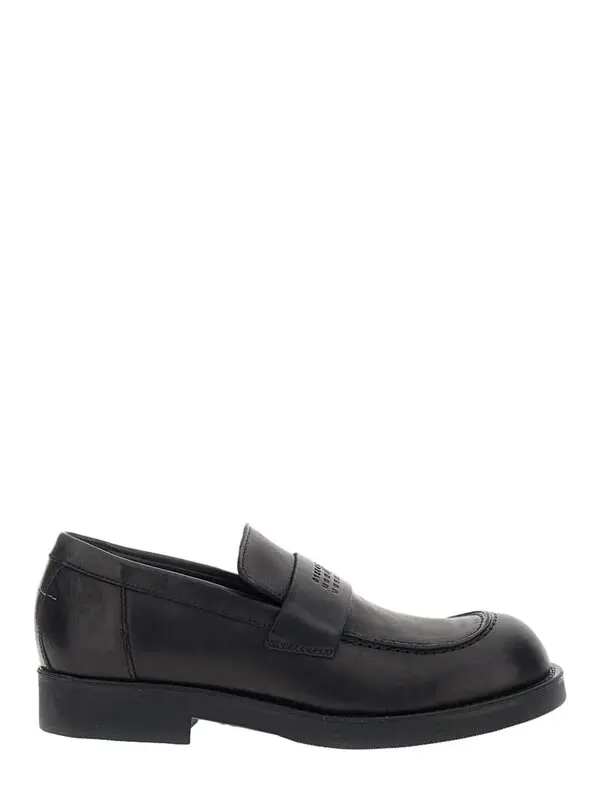 MAISON MARGIELA Smooth Calfskin Leather Loafers With Engraved Numeric Logo - Nero
