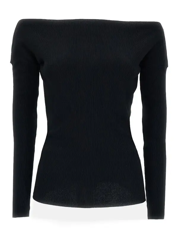 PAROSH Ribbed Boat Neck Sweater - Nero