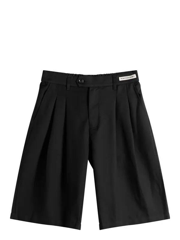 PORTER JAMES Double Pleated Shorts - Black