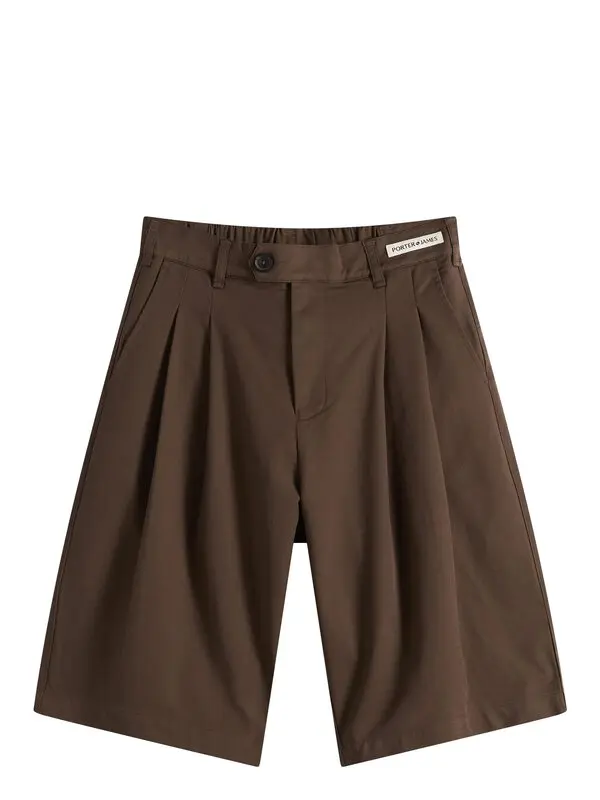 PORTER JAMES Double Pleated Shorts - Brown
