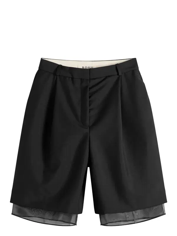 RÓHE Wool-mohair Blend Shorts With Organza Inserts - Black