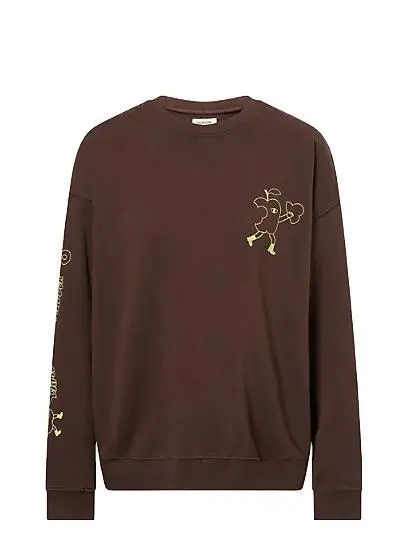 DAMSON MADDER Cafe Pronto Graphic-print Cotton-jersey Sweatshirt - Brown