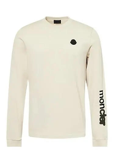 Moncler Brand-badge Logo-print Cotton T-shirt - Beige