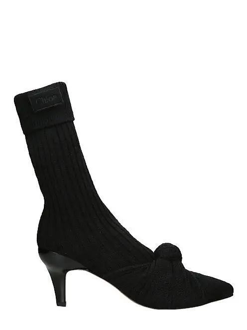 Chloé Suzie Knotted Knit Heeled Ankle Boots - Black