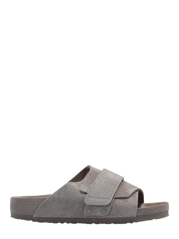 BIRKENSTOCK Kyoto Suede Slides With Adjustable Velcro Straps - Gray