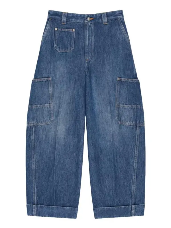 Givenchy Paris Cocoon Cropped Cargo Jeans - Medium Blue