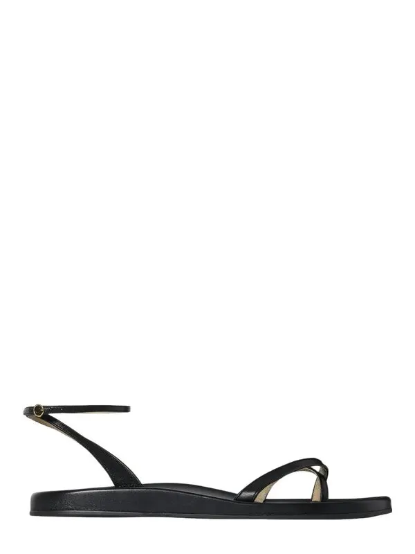 THE ROW Leather Cross-strap Flat Sandals - Black