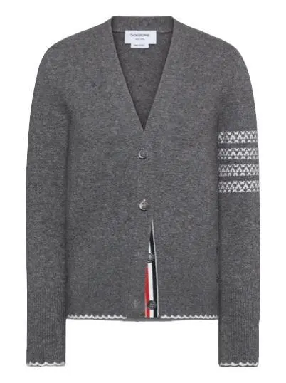 Thom Browne V-neck Buttoned Cardigan With Signature Stripes - Medium Gray