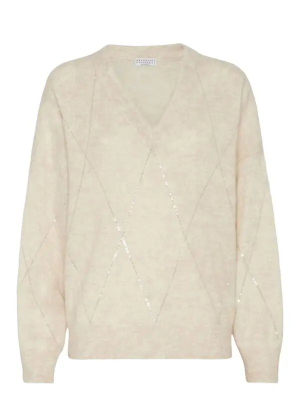 Brunello Cucinelli V-neck Knitted Jumper With Sequined Embroidery - Shell Color