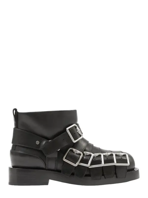 Burberry Buckled Leather Ankle Boots - Black
