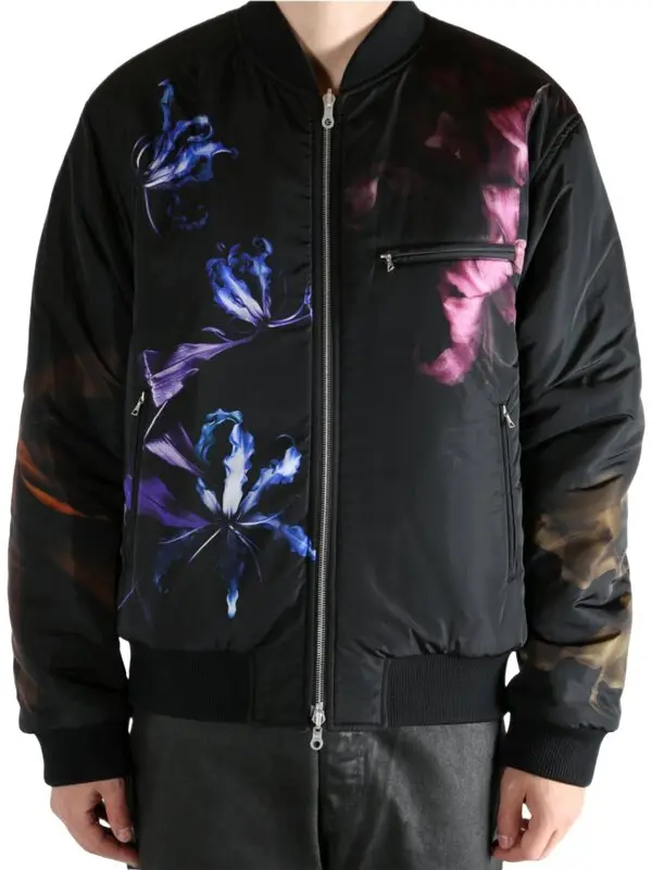 Dries Van Noten Volker Floral Print Bomber Jacket - Black