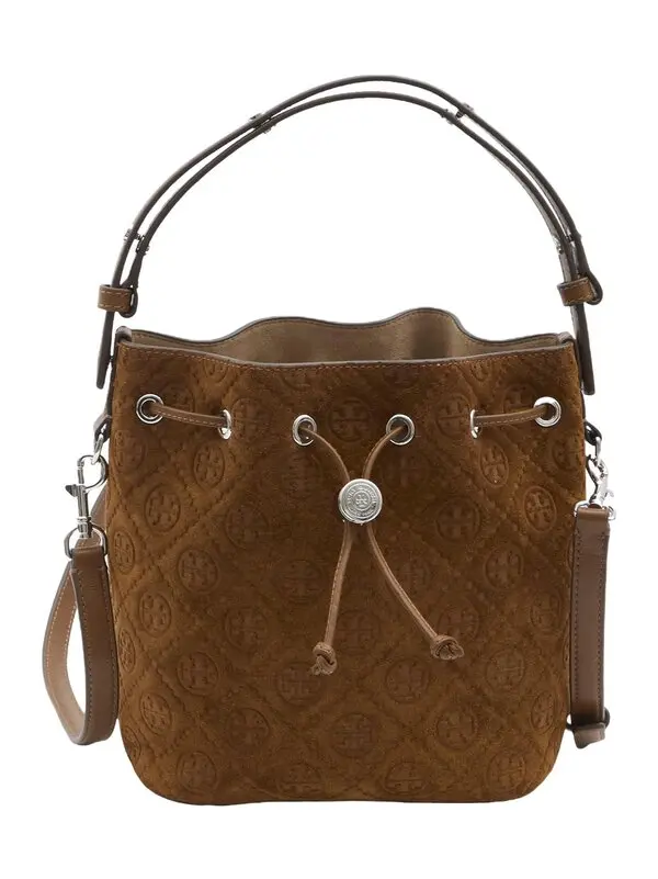 Tory Burch T Monogram Top Handle Bucket Bag - Brown