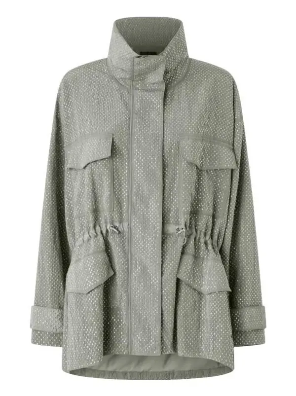 Pinko Embellished Mini Studded Technical Parka - Gray