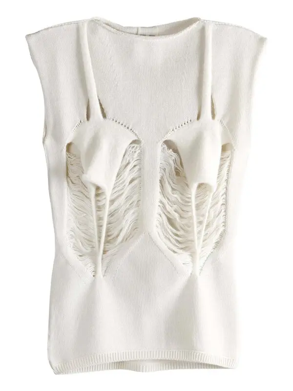 Rick Owens Sleeveless Crewneck Top With Front Cutouts - White