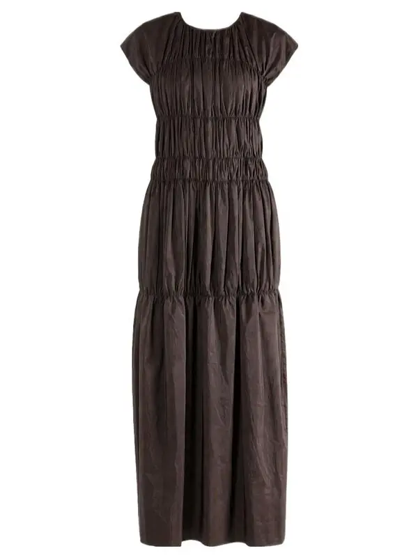 AMOMENTO Shirred Tiered Maxi Dress - Black