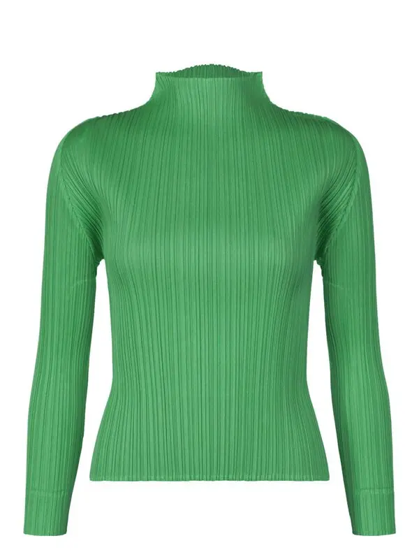 Issey Miyake Long Sleeve Mock Neck Top - Grass Green
