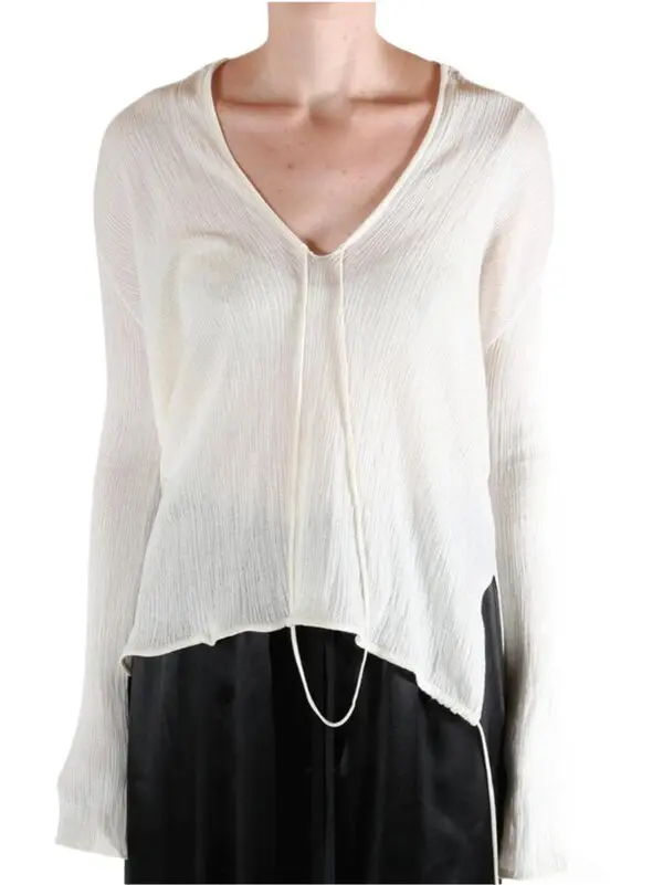 ANN DEMEULEMEESTER Drawstring V-neck Sweater - White