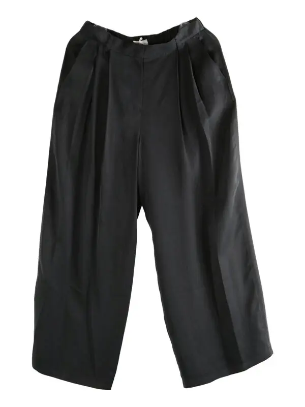 AMOMENTO Cupro Two-tuck Wide Leg Trousers - Black