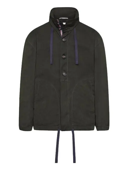 Thom Browne Coated Hooded Jacket With Signature Grosgrain Placket - Black