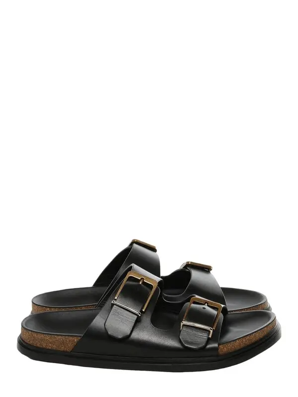 THE ROW Buckled Strap Flat Sandals - Black