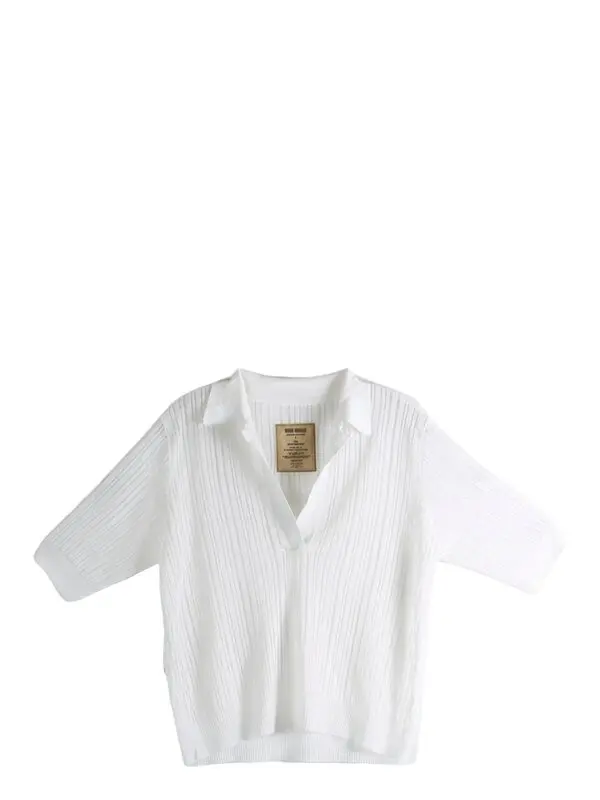 UMA WANG Collared Ribbed Knit Polo Shirt - White