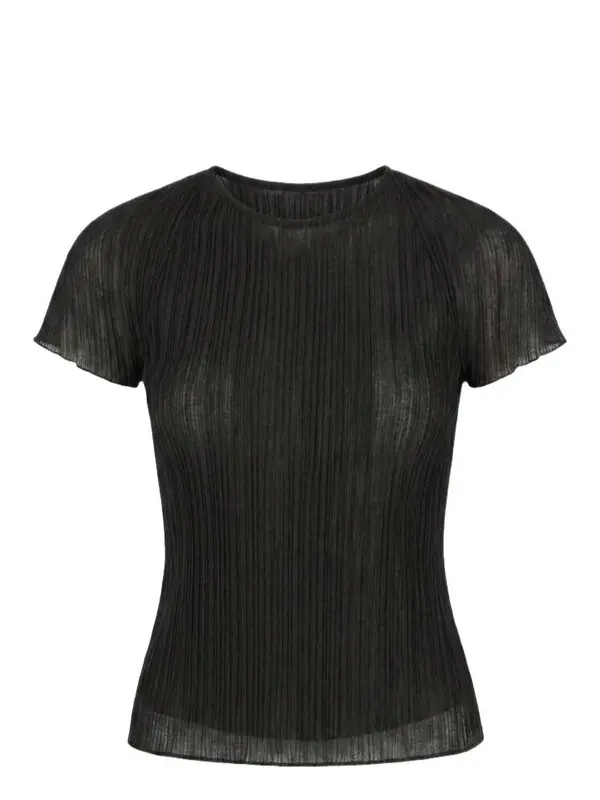 AMOMENTO Pleated Raglan Top With Short Sleeves - Black