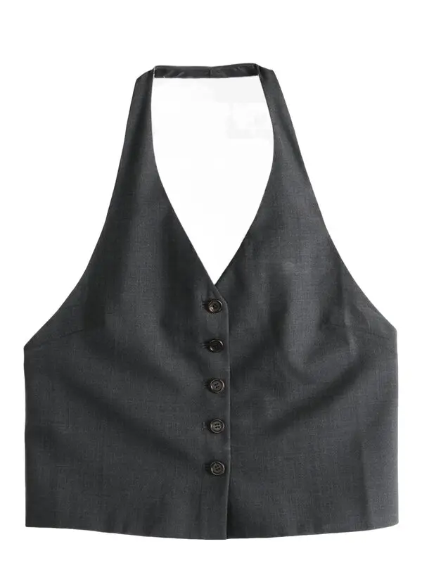 AMOMENTO Halterneck Button-up Top - Black