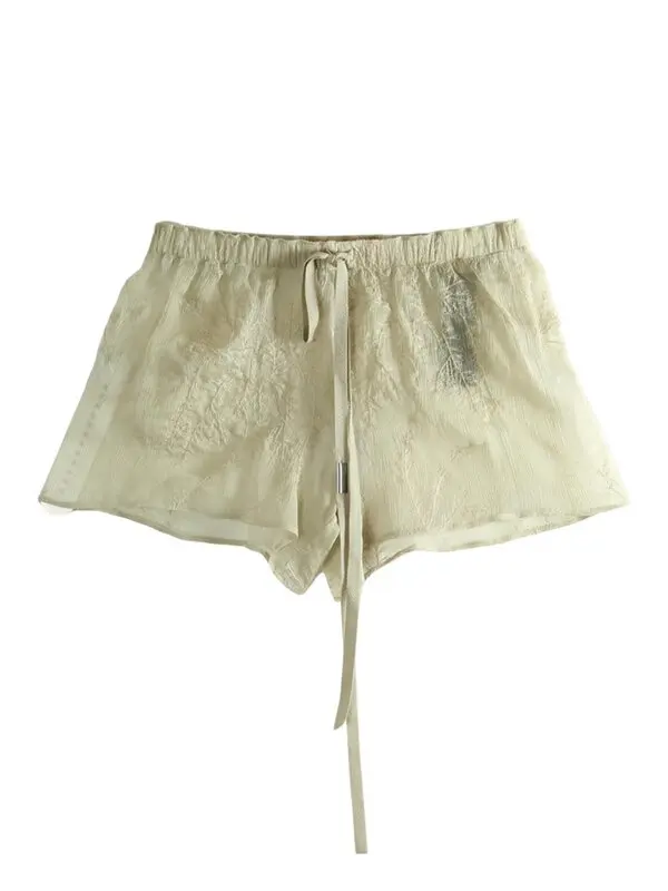 ANN DEMEULEMEESTER Nisa Micro Boxer Shorts With Floral Lace Overlay - Mastic