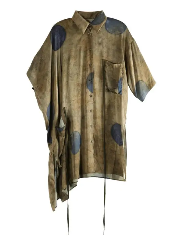UMA WANG Thetis Distressed Collared Top - Brown/blue