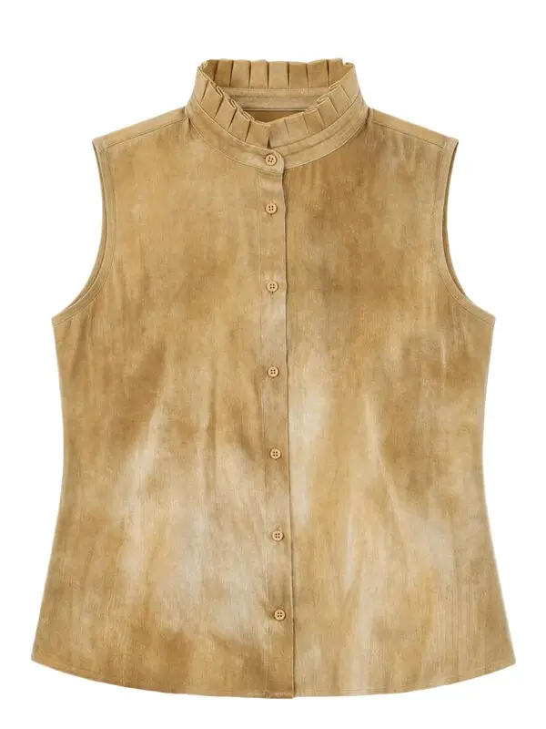 UMA WANG Tina Sleeveless High Neck Button-front Blouse - Tan