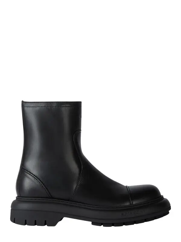 Givenchy Leather Cargo Biker Boots With Side Zip - Black