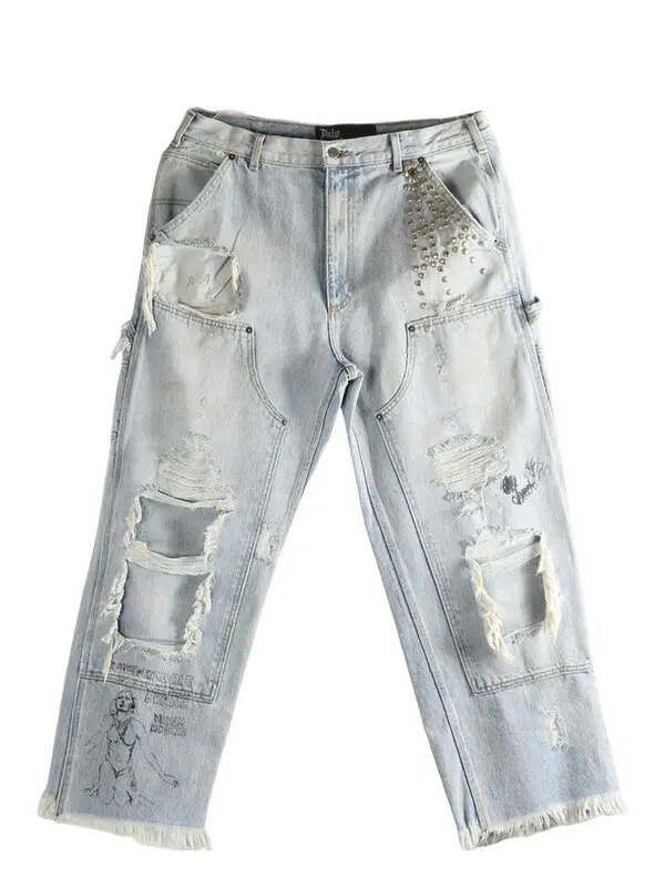 PALY HOLLYWOOD Embellished Ripped Jeans - Gray