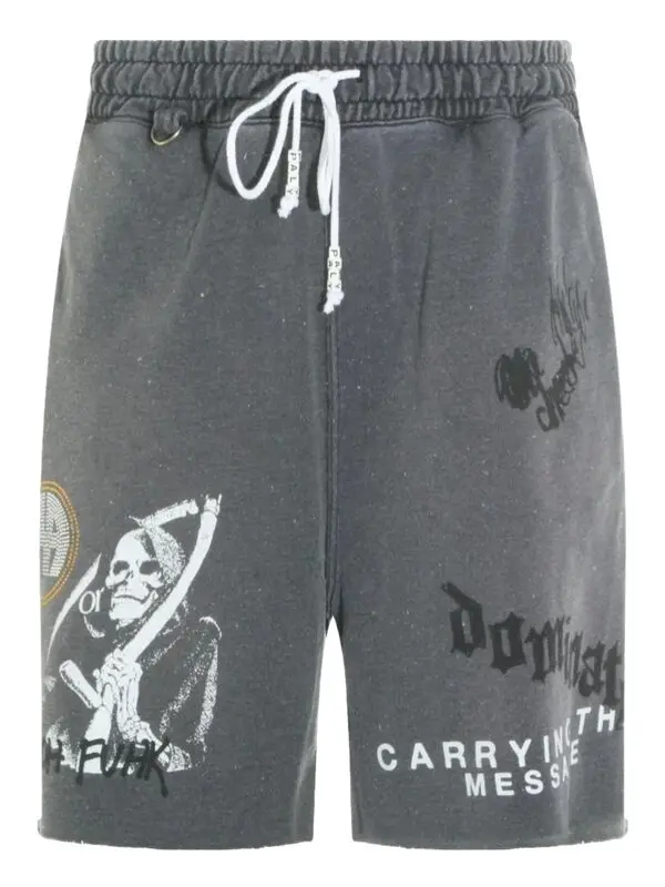 PALY HOLLYWOOD Palm Hollywood Athletic Shorts With Graphic Print And Rhinestone Embellishments - Gray