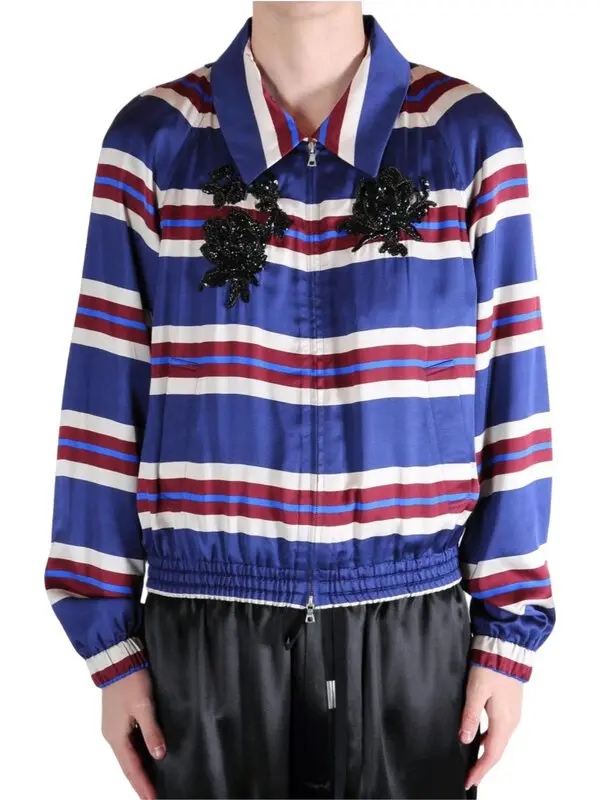 Dries Van Noten Striped Zip-up Jacket With Embellishment - Navy