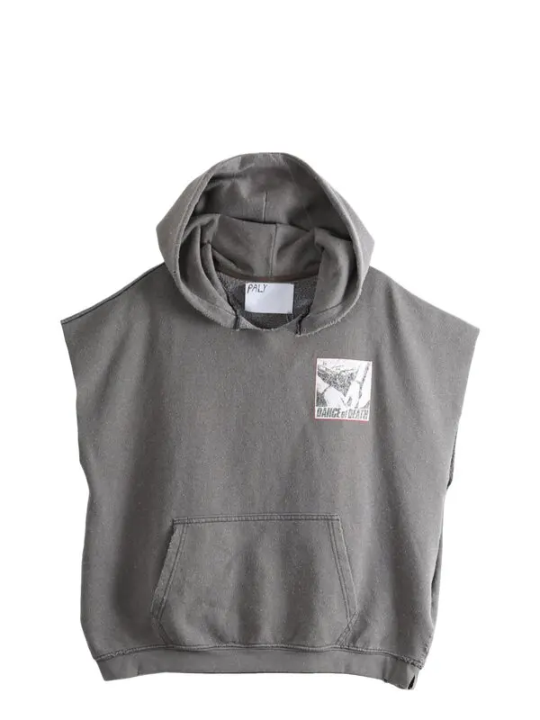 PALY HOLLYWOOD Sleeveless Hoodie With Distressed Finish And Printed Graphics - Gray