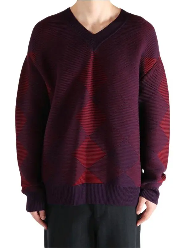 Dries Van Noten V-neck Argyle Knit Sweater - Black