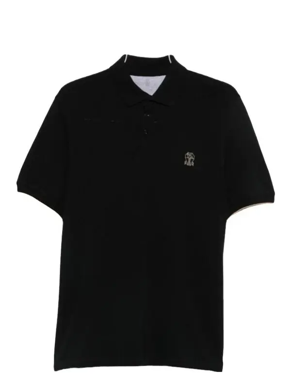 Brunello Cucinelli Logo Embroidered Short Sleeved Polo Shirt - Black