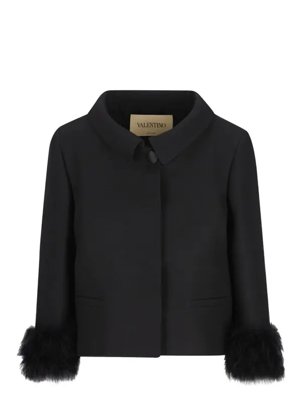 Valentino Garavani Collared Long Sleeve Jacket With Patch Pockets - Black