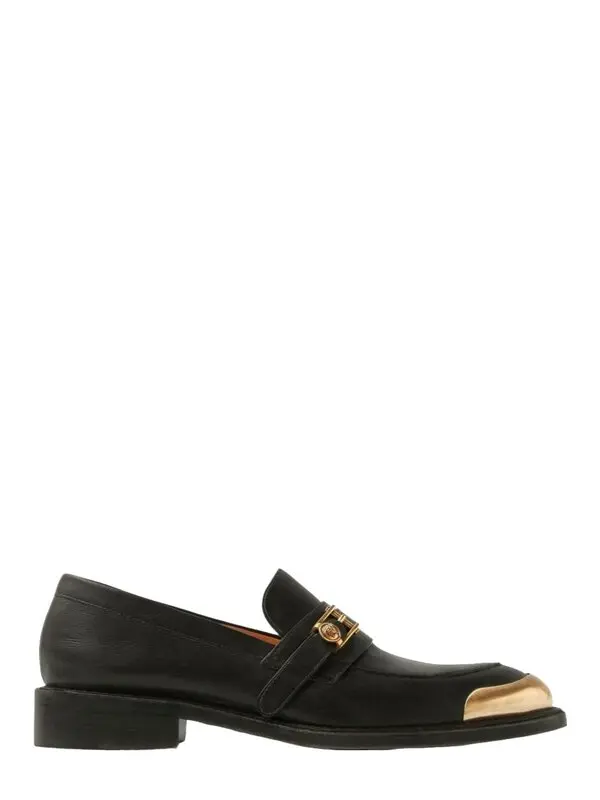 Versace Primo Slip-on Loafers With Gold Toe Detail - Black